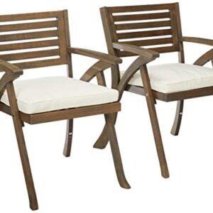 Christopher Knight Home Helen Outdoor Acacia Wood Dining Chair, Gray and Crème