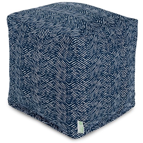 Majestic Home Goods South West Indoor / Outdoor Bean Bag Ottoman Pouf Cube, 17" L x 17" W x 17" H, Navy