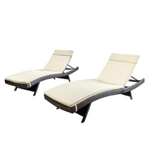 christopher knight home salem outdoor wicker adjustable chaise lounges with cushions, 2-pcs set, multibrown / beige