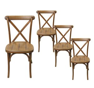 fohfurniture set of 4 imitation textured wood resin crossback stacking event cafe patio restaurant chairs for outdoor/indoor use, with metal rod-reinforced legs