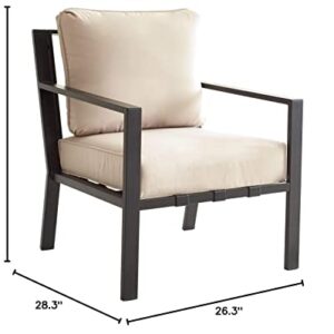 LOKATSE HOME Outdoor Club Chair Patio Metal Dining Sofa with Steel Frame for Porch, Deck, Poolside, Beige Cushions