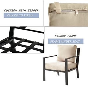 LOKATSE HOME Outdoor Club Chair Patio Metal Dining Sofa with Steel Frame for Porch, Deck, Poolside, Beige Cushions