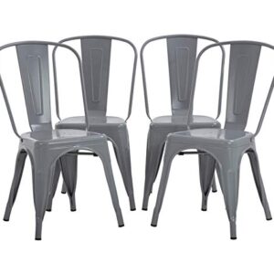 FDW Metal Dining Chairs Set of 4 Indoor Outdoor Chairs Patio Chairs Metal Chairs 18 Inch Seat Height Restaurant Chair Kitchen Chairs 330LBS Weight Capacity Stackable Chair Tolix Side Bar Chairs,Gray