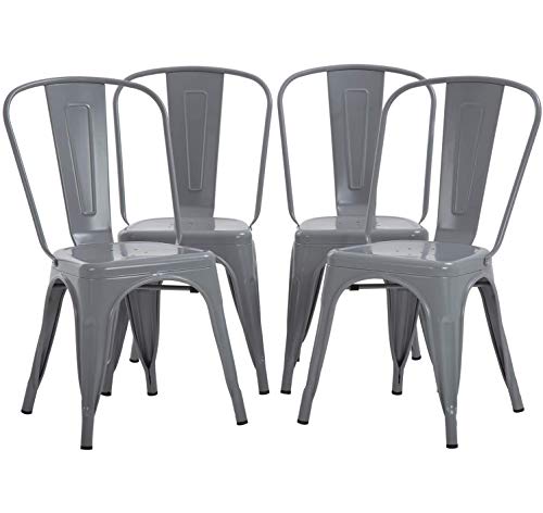 FDW Metal Dining Chairs Set of 4 Indoor Outdoor Chairs Patio Chairs Metal Chairs 18 Inch Seat Height Restaurant Chair Kitchen Chairs 330LBS Weight Capacity Stackable Chair Tolix Side Bar Chairs,Gray