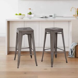 30 Inches Metal Chairs Bar Stools Counter Height Barstools Industrial Bar Chairs Patio Furniture Stool Stackable Modern High Backless Kitchen Dining Chairs Indoor Outdoor Set of 4,Gun