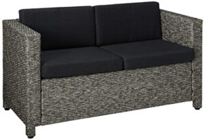 christopher knight home puerta outdoor wicker loveseat with cushions, grey / mixed black cushions