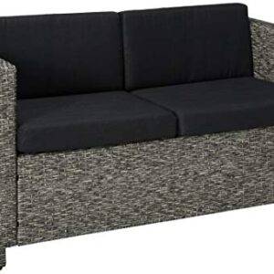 Christopher Knight Home Puerta Outdoor Wicker Loveseat with Cushions, Grey / Mixed Black Cushions