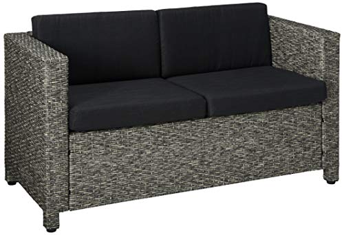 Christopher Knight Home Puerta Outdoor Wicker Loveseat with Cushions, Grey / Mixed Black Cushions