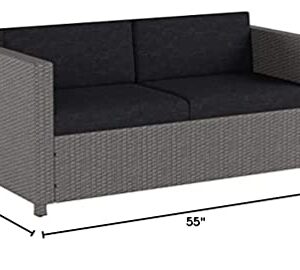 Christopher Knight Home Puerta Outdoor Wicker Loveseat with Cushions, Grey / Mixed Black Cushions