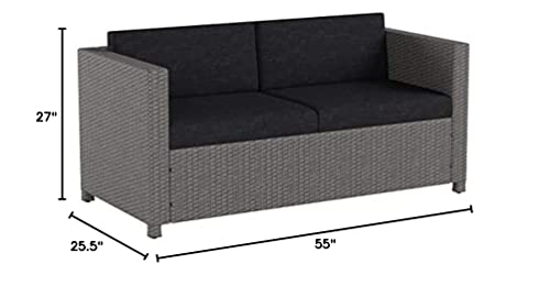 Christopher Knight Home Puerta Outdoor Wicker Loveseat with Cushions, Grey / Mixed Black Cushions