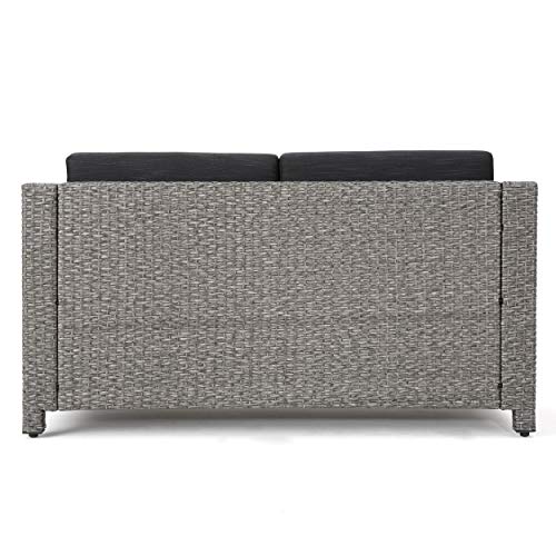 Christopher Knight Home Puerta Outdoor Wicker Loveseat with Cushions, Grey / Mixed Black Cushions