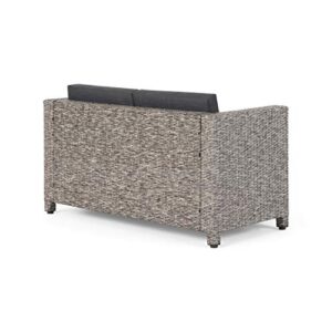 Christopher Knight Home Puerta Outdoor Wicker Loveseat with Cushions, Grey / Mixed Black Cushions