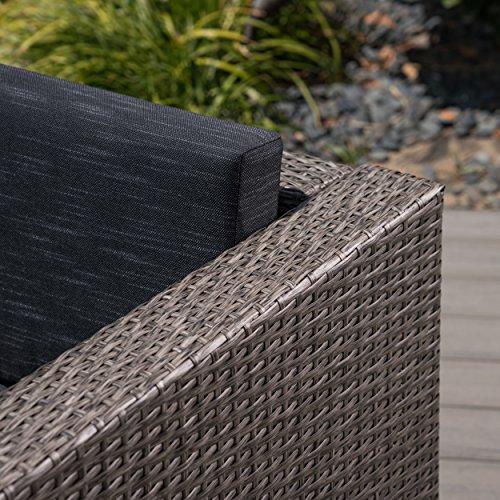 Christopher Knight Home Puerta Outdoor Wicker Loveseat with Cushions, Grey / Mixed Black Cushions