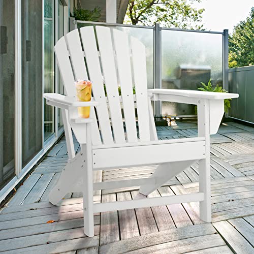 TLSUNNY Adirondack Chair, Outdoor Weather Resistant Fire Pit Campfire Chair, Oversized HDPE Resin Patio Chairs with Cup Holder, Easy Installation, for Garden, Backyard, Deck, Porch, Beach