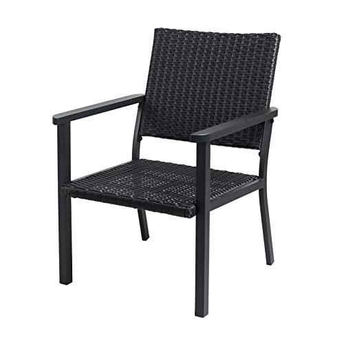 Helios&Hestia All Weather Outdoor Patio Steel Wicker Lounge Chair with Arms, Black