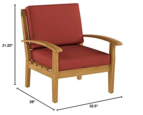 Christopher Knight Home Peyton Outdoor Wooden Club Chairs with Cushions, 2-Pcs Set, Teak Finish / Red