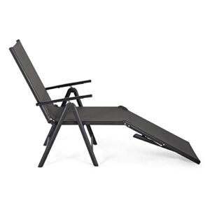 JOMEED Chaise Outdoor Reclining Adjustable Folding Lightweight Beach Patio Lounge Chair with 7 Back Reclining and 2 Leg Positions, Gray