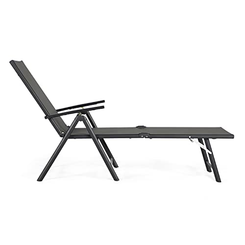 JOMEED Chaise Outdoor Reclining Adjustable Folding Lightweight Beach Patio Lounge Chair with 7 Back Reclining and 2 Leg Positions, Gray