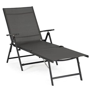 JOMEED Chaise Outdoor Reclining Adjustable Folding Lightweight Beach Patio Lounge Chair with 7 Back Reclining and 2 Leg Positions, Gray