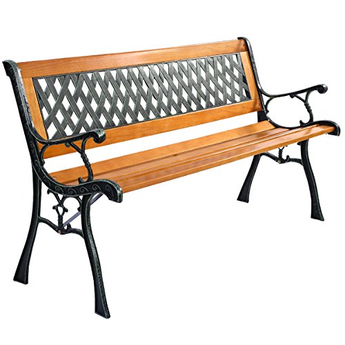 50'' Patio Park Garden Bench, Weather Proof Porch Path Chair, 470 LBS Bearing Capacity Outdoor Furniture with Wood Frame, Rugged Durable Cast Iron Structure