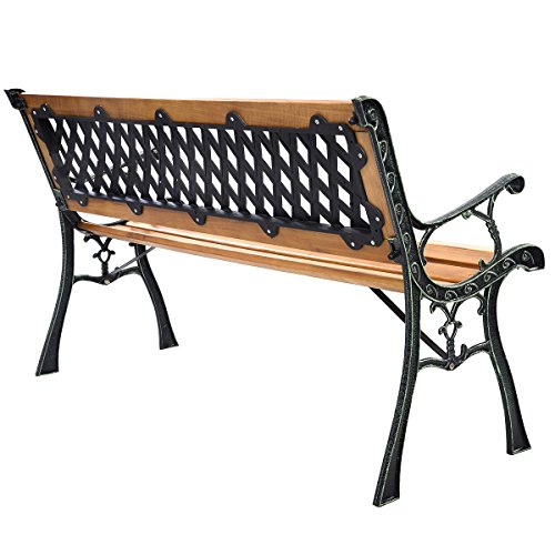 50'' Patio Park Garden Bench, Weather Proof Porch Path Chair, 470 LBS Bearing Capacity Outdoor Furniture with Wood Frame, Rugged Durable Cast Iron Structure