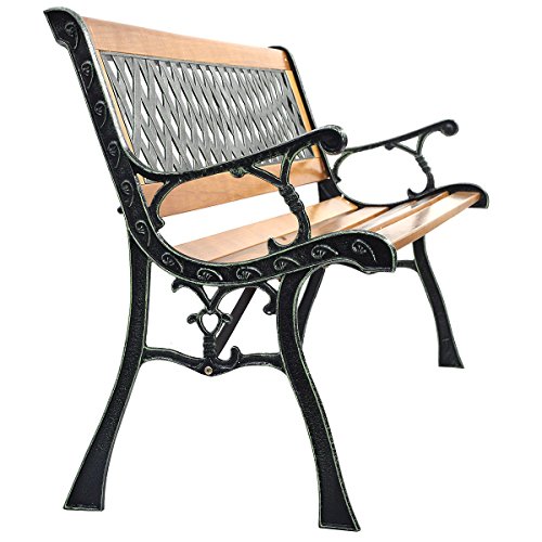 50'' Patio Park Garden Bench, Weather Proof Porch Path Chair, 470 LBS Bearing Capacity Outdoor Furniture with Wood Frame, Rugged Durable Cast Iron Structure