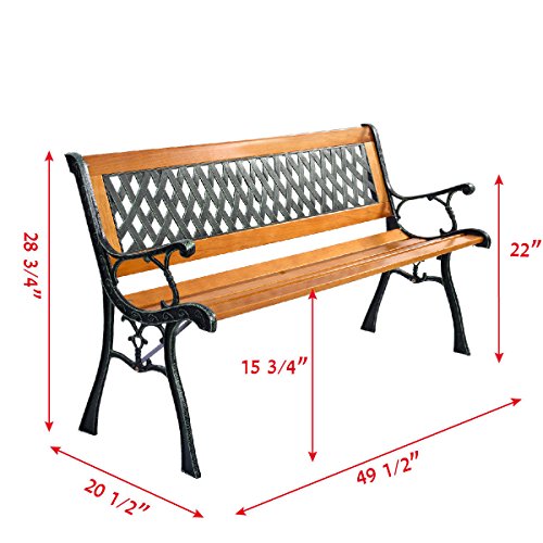 50'' Patio Park Garden Bench, Weather Proof Porch Path Chair, 470 LBS Bearing Capacity Outdoor Furniture with Wood Frame, Rugged Durable Cast Iron Structure