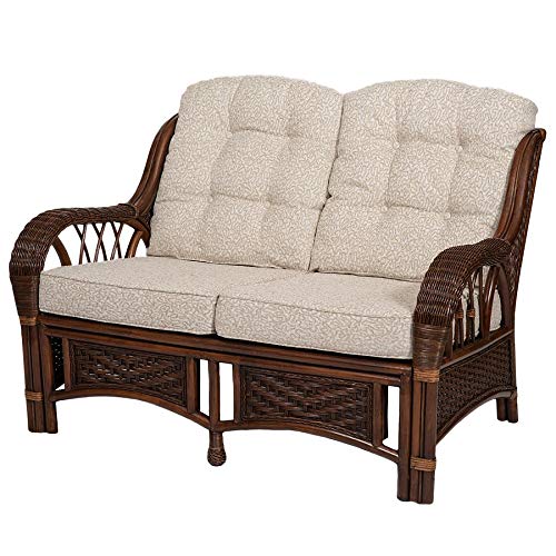 Alexa Living Sofa/Loveseat Dark Walnut Color Natural Rattan Wicker Handmade Design with Cushion