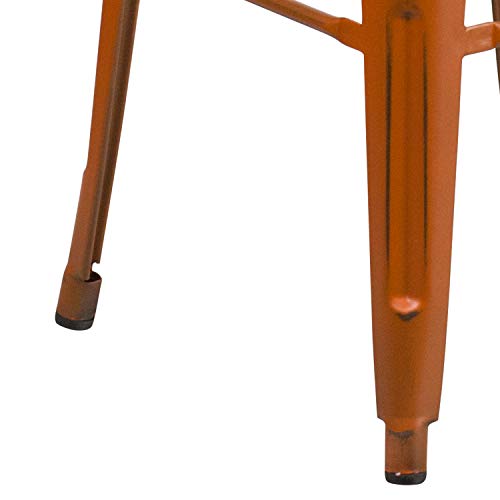 EMMA + OLIVER Commercial Grade 30" H Backless Distressed Orange Metal Indoor-Outdoor Barstool