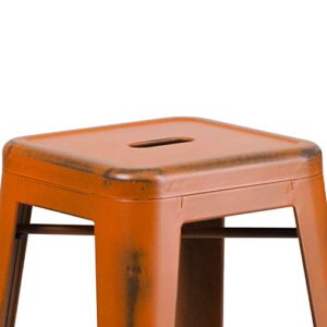 EMMA + OLIVER Commercial Grade 30" H Backless Distressed Orange Metal Indoor-Outdoor Barstool