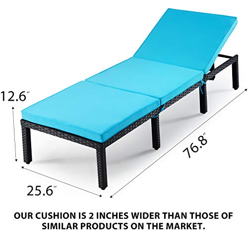 ECOTOUGE Patio Rattan Reclining Chaise Lounge Chair Set of 2, 5-Position Adjustable Heavy-Duty Wicker Chaise Lounge w/Backrest and Thick Zippered Cushion for Outside Poolside Garden Yard, Blue