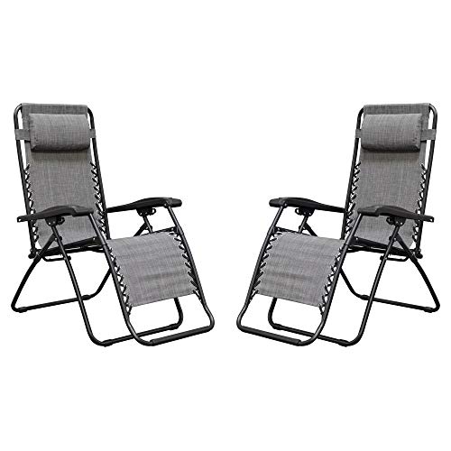 Caravan Canopy Infinity Zero Gravity Steel Frame Patio Deck Chair, Grey (Pair)