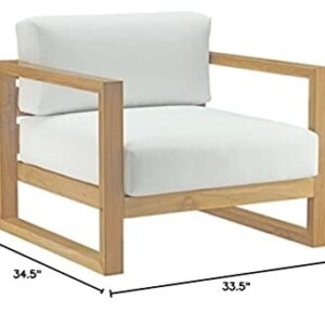 Modway Upland Teak Wood Outdoor Patio armchair with Cushions in Natural White