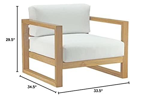 Modway Upland Teak Wood Outdoor Patio armchair with Cushions in Natural White