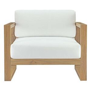 Modway Upland Teak Wood Outdoor Patio armchair with Cushions in Natural White