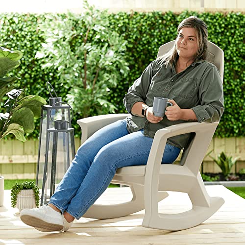 LBONG Heavy Duty All Weather Outdoor Porch Rocker,Resin Outdoor Rocker,Easy to Assemble Deck and Patio,600lbs Capacity (Sand Tan)