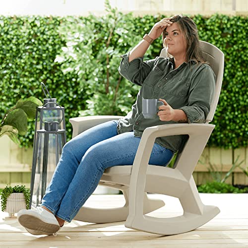 LBONG Heavy Duty All Weather Outdoor Porch Rocker,Resin Outdoor Rocker,Easy to Assemble Deck and Patio,600lbs Capacity (Sand Tan)