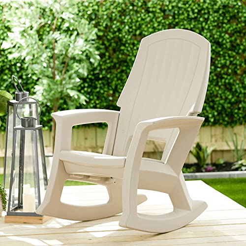 LBONG Heavy Duty All Weather Outdoor Porch Rocker,Resin Outdoor Rocker,Easy to Assemble Deck and Patio,600lbs Capacity (Sand Tan)