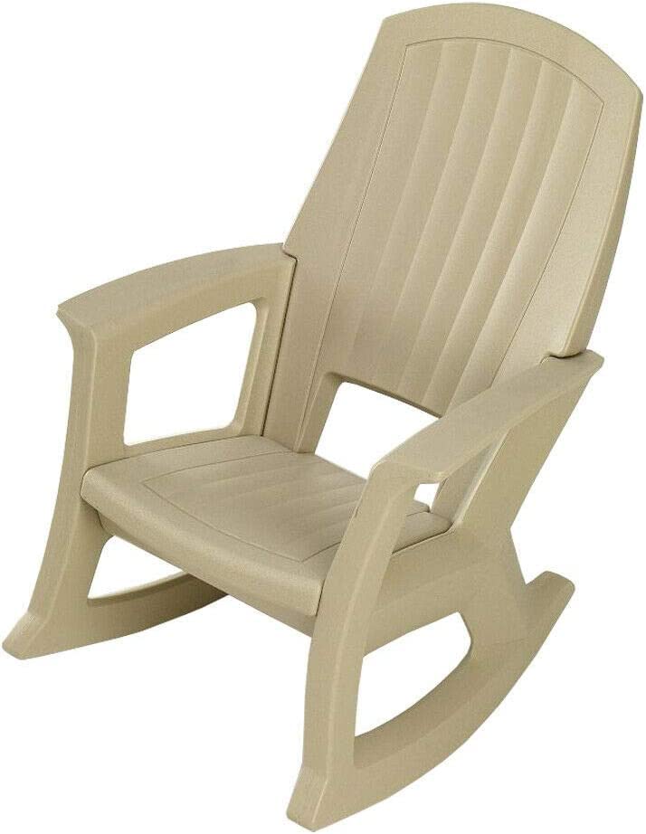 LBONG Heavy Duty All Weather Outdoor Porch Rocker,Resin Outdoor Rocker,Easy to Assemble Deck and Patio,600lbs Capacity (Sand Tan)