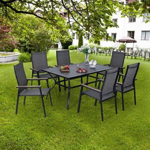 MFSTUDIO 2 PCS Aluminium Patio Dining Chairs Set,Textilene Outdoor Stackable Chairs with Wooden Armest for Garden, Poolside, Backyard,Grey