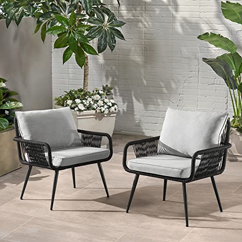 Andover All-Weather Outdoor 29"H Rope Armchairs with Light Gray Cushions, Set of 2 - Comfortable Patio/Porch Seating, Water-Resistant Cushions, Modern Furniture, Weatherproof, Indoor/Outdoor