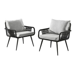 Andover All-Weather Outdoor 29"H Rope Armchairs with Light Gray Cushions, Set of 2 - Comfortable Patio/Porch Seating, Water-Resistant Cushions, Modern Furniture, Weatherproof, Indoor/Outdoor