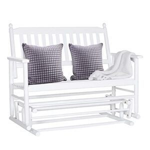 veikous 2-person patio glider bench outdoor porch garden wooden loveseat rocking chair gliding double seat white