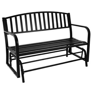 sunnydaze outdoor glider garden bench – 50 inch black park bench – durable metal porch glider seat – 2-person patio furniture – deck swing – perfect for porch, garden, sunroom, backyard or deck