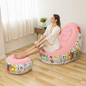 CALIDAKA Inflatable Lounge Chair with Ottoman Blow Up Chaise Lounge Air Lazy Sofa Set Inflatable Deck Chair Portable Inflatable Seat with Foot Stool for Indoor Outdoor Travel Camping Picnic