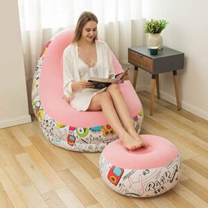 CALIDAKA Inflatable Lounge Chair with Ottoman Blow Up Chaise Lounge Air Lazy Sofa Set Inflatable Deck Chair Portable Inflatable Seat with Foot Stool for Indoor Outdoor Travel Camping Picnic