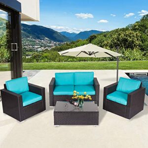 peach tree 4 pcs outdoor wicker rattan sofa set armrest sofa with coffee table patio furniture sectional set with washable removable cushions backyard pool