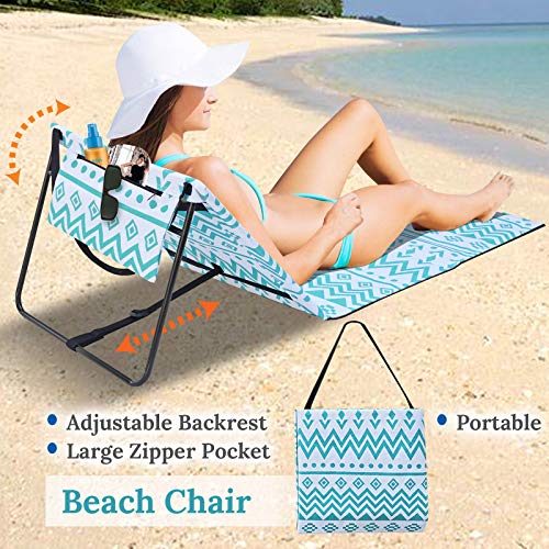 BenefitUSA Outdoor Portable Lounge Chair Beach Reclining Lounger Chair Ground Mat Beach Pool (Stripe)