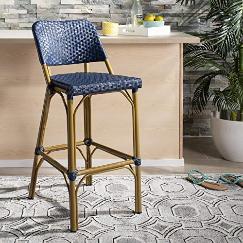 Safavieh Home Collection Deltana Navy Rattan Indoor/Outdoor Bar Stool,