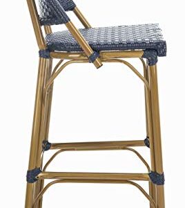 Safavieh Home Collection Deltana Navy Rattan Indoor/Outdoor Bar Stool,